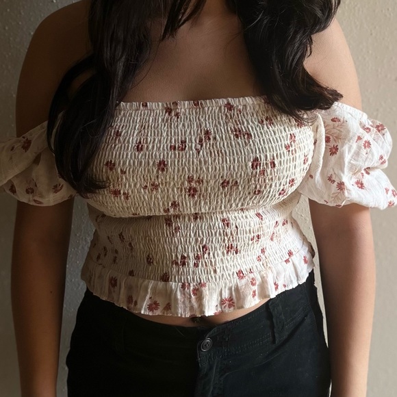 American Eagle Outfitters | Tops | Cream Floral Cottage Core Top | Poshmark